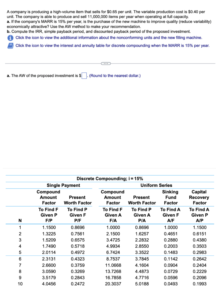 Solved A company is producing a high-volume item that sells | Chegg.com