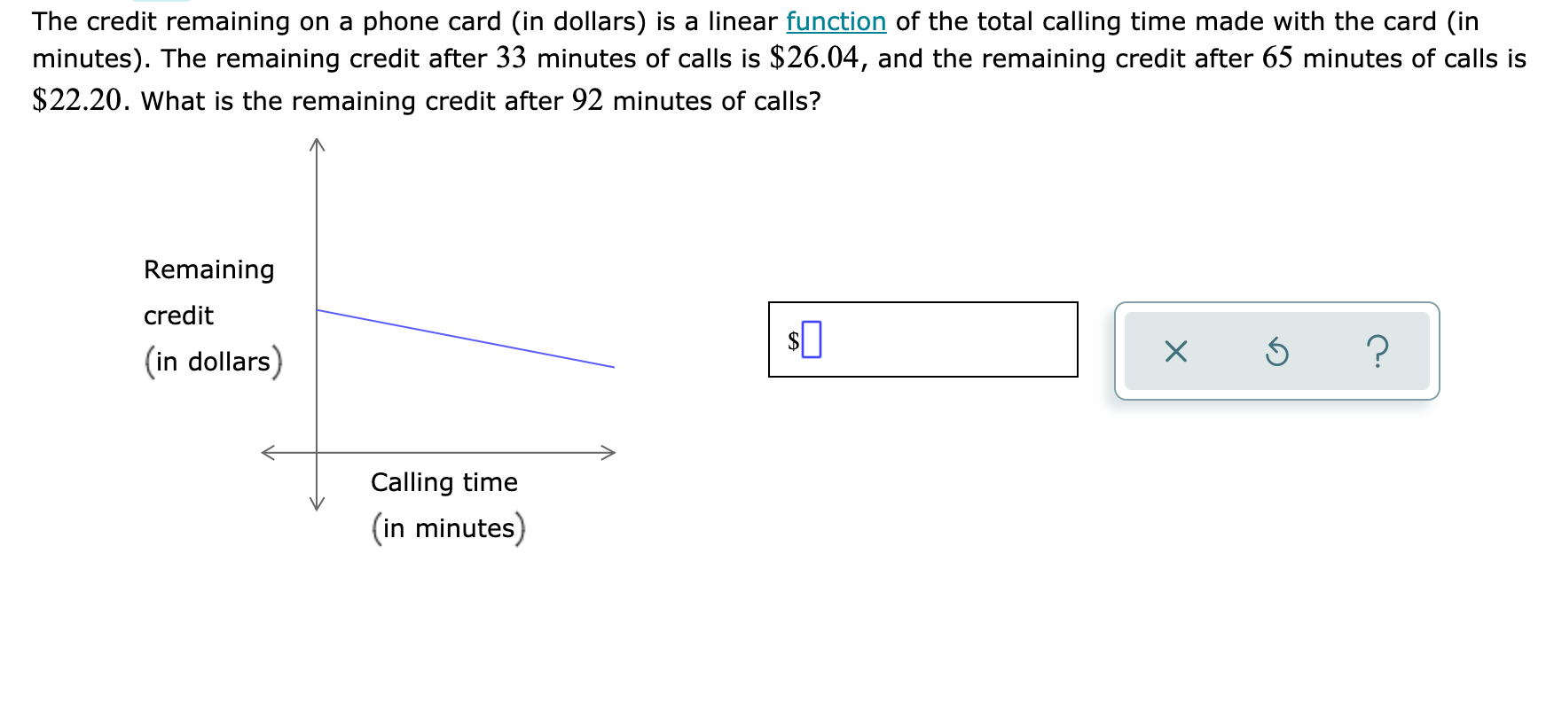 Solved The credit remaining on a phone card (in dollars) is | Chegg.com