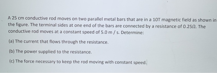 Solved Una varilla conductora de 25 cm se mueve sobre dos | Chegg.com
