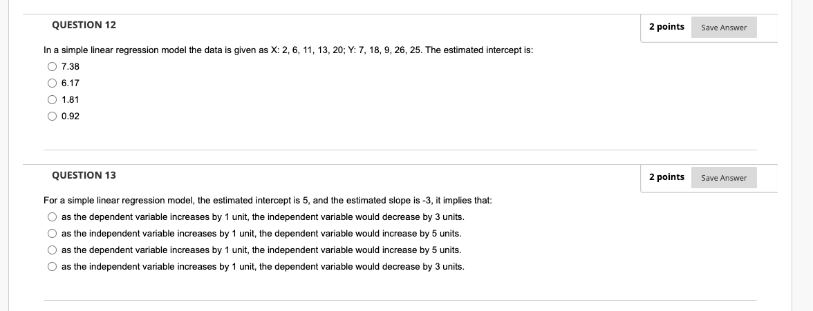Solved In a simple linear regression model the data is given | Chegg.com