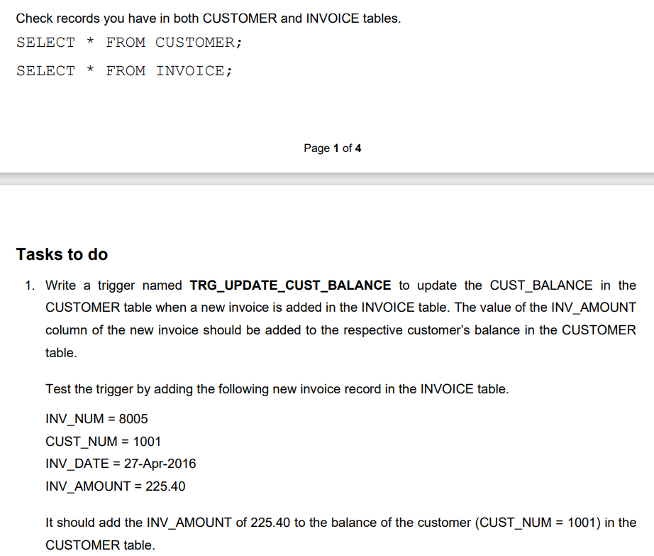 Solved Check records you have in both CUSTOMER and INVOICE | Chegg.com