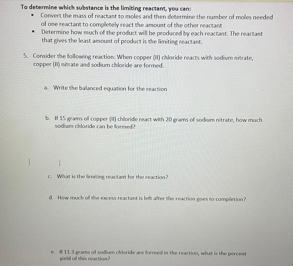 Solved To determine which substance is the limiting | Chegg.com