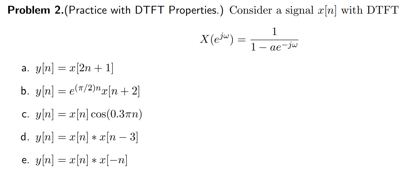 Solved Problem 2.(Practice with DTFT Properties.) Consider a | Chegg.com