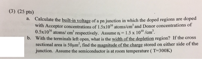 Solved (3) (25 pts) a. Calculate the built-in voltage of a | Chegg.com