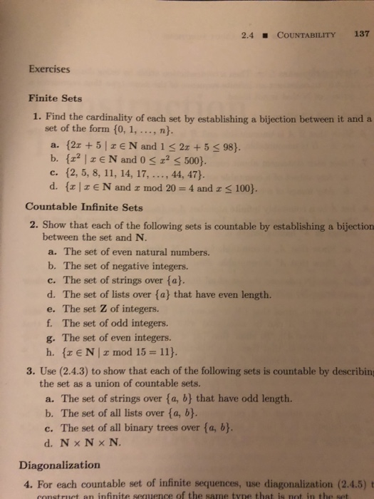 Solved 2.4 COUNTABILITY 137 Exercises Finite Sets 1. Find | Chegg.com