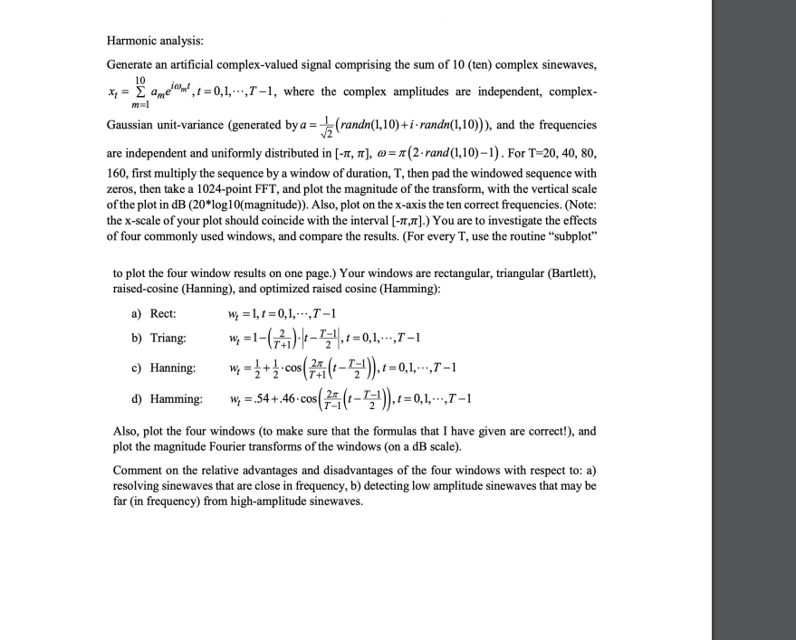 Solved ma Harmonic analysis: Generate an artificial | Chegg.com
