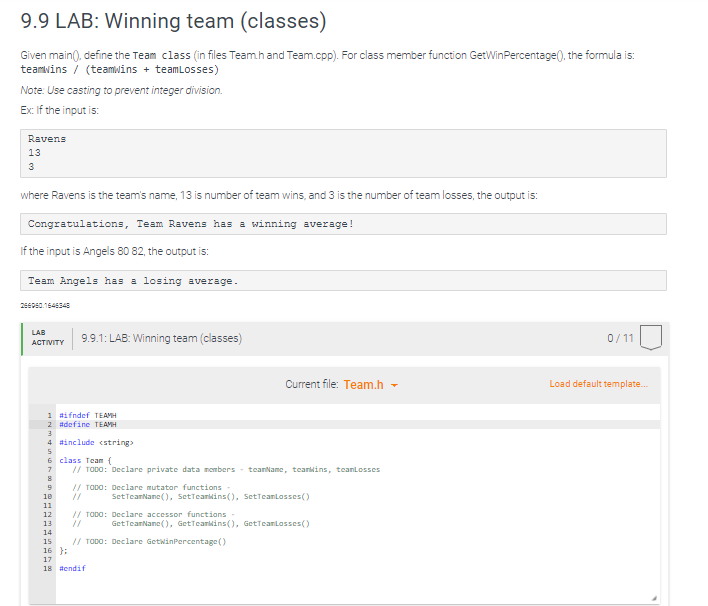 99 Lab Winning Team Classes Given Main Define 