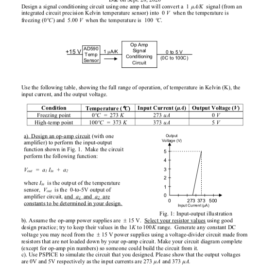 Solved Design a signal conditioning circuit using one amp | Chegg.com