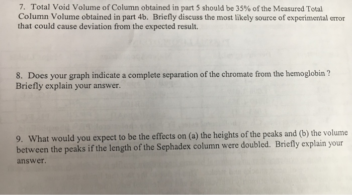7, Total Void Volume of Column obtained in part 5 | Chegg.com