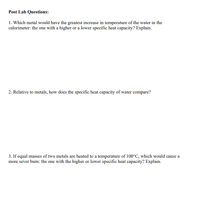 Solved Chem 65- Heat Capacity (Or Specific Heat) of Metals | Chegg.com