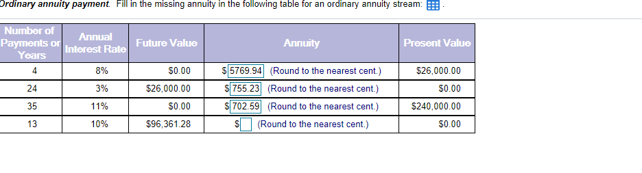 Solved Ordinary annuity payment. Fill in the missing annuity | Chegg.com