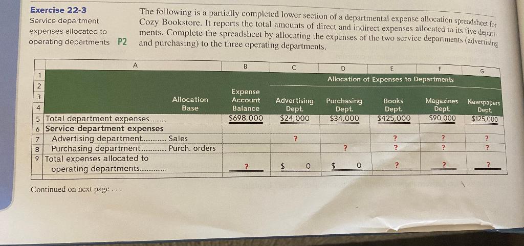 Solved Exercise 22-3 Service department expenses allocated | Chegg.com