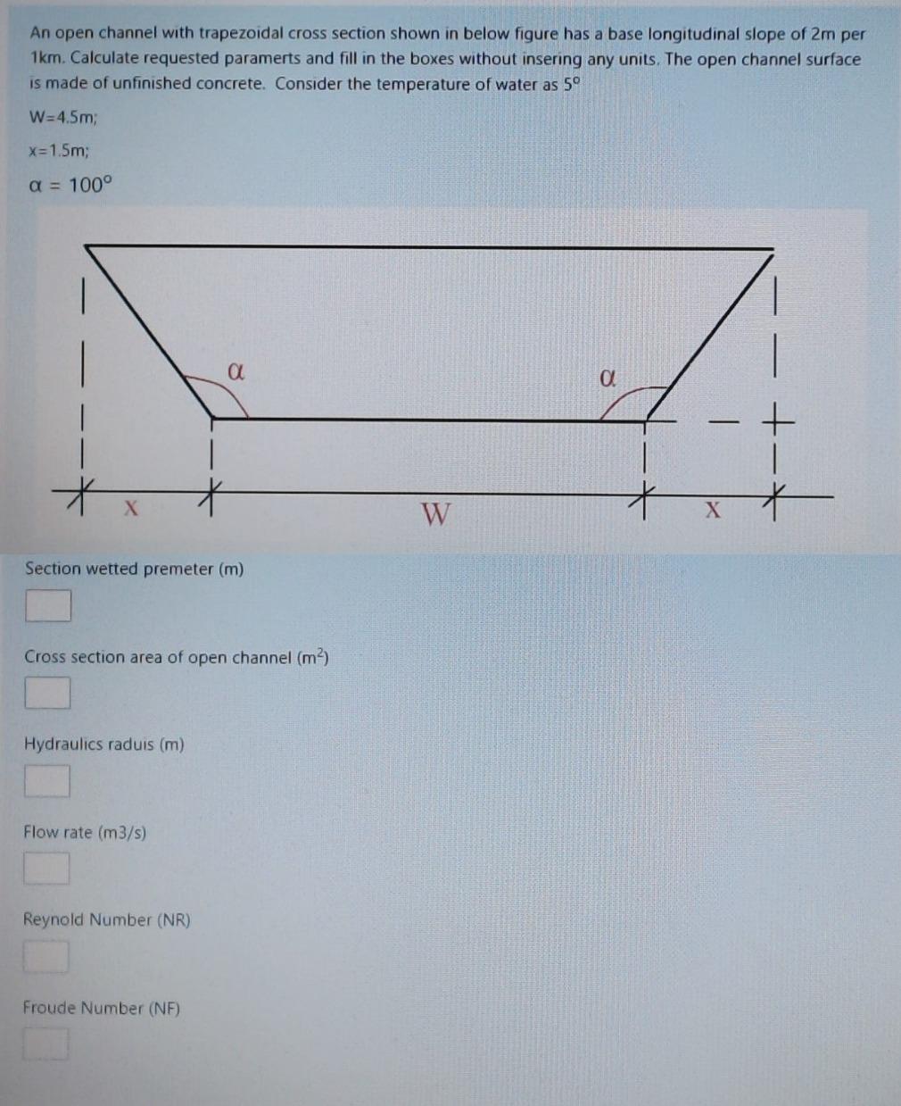 Solved An open channel with trapezoidal cross section shown | Chegg.com