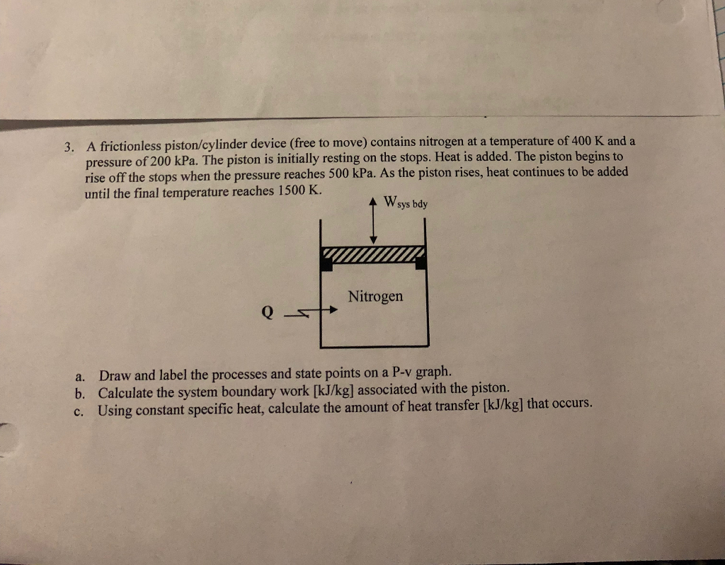 Solved 3. A frictionless piston/cylinder device (free to | Chegg.com