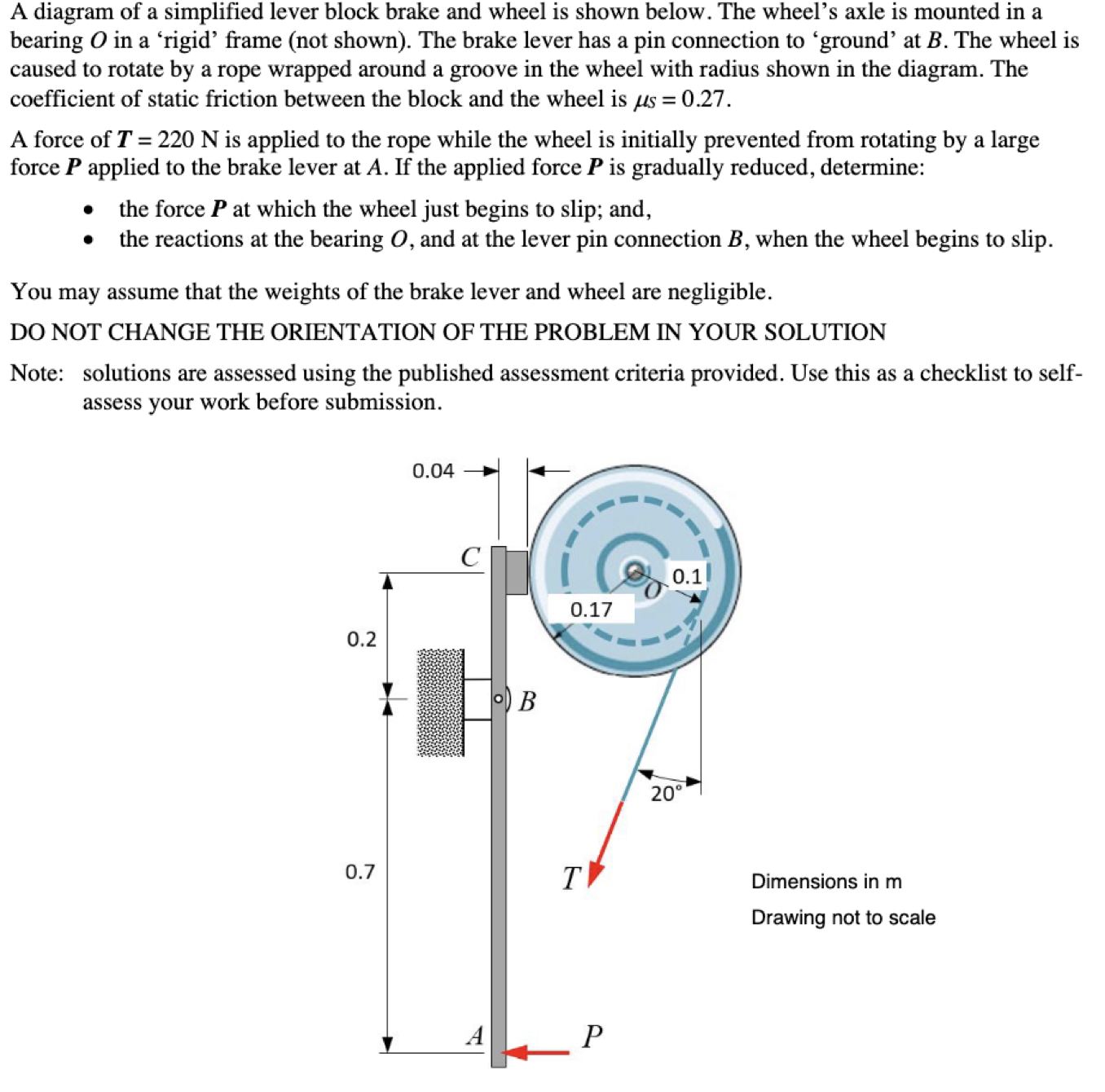 Solved A diagram of a simplified lever block brake and wheel | Chegg.com