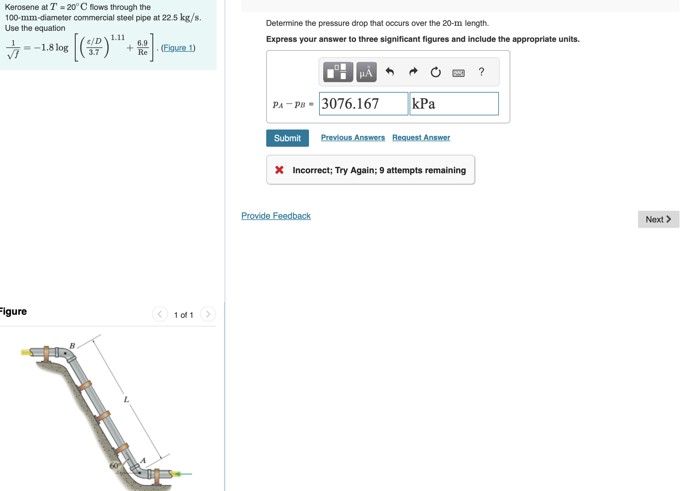 Solved Kerosene at T=20°C ﻿flows through the100-mm-diameter | Chegg.com