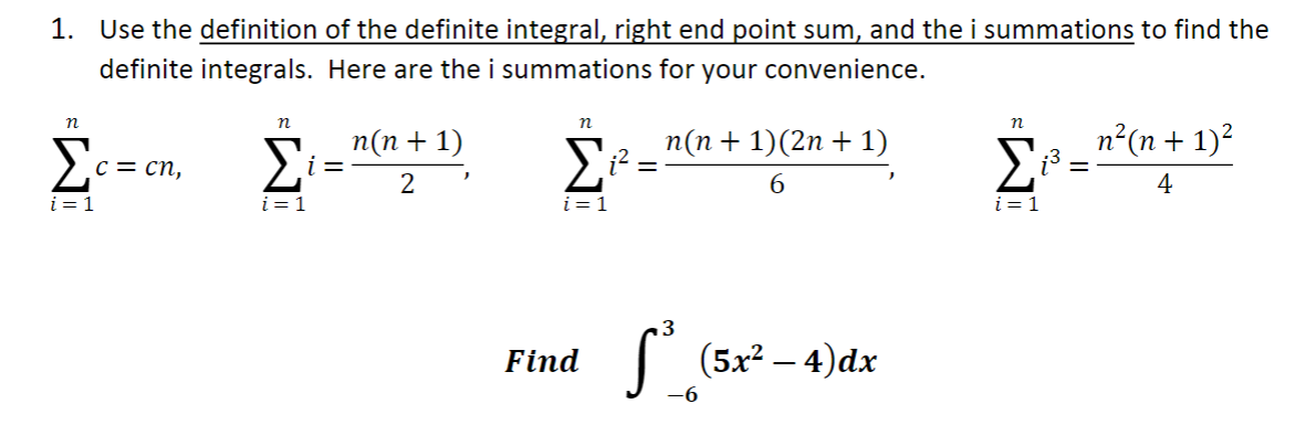 Solved 1. Use the definition of the definite integral, right | Chegg.com