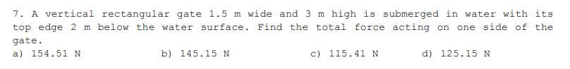 Solved A vertical rectangular gate 1.5m ﻿wide and 3m ﻿high | Chegg.com