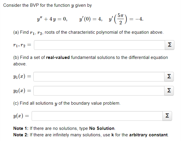 Solved Consider the BVP for the function y given by y" + 4y | Chegg.com