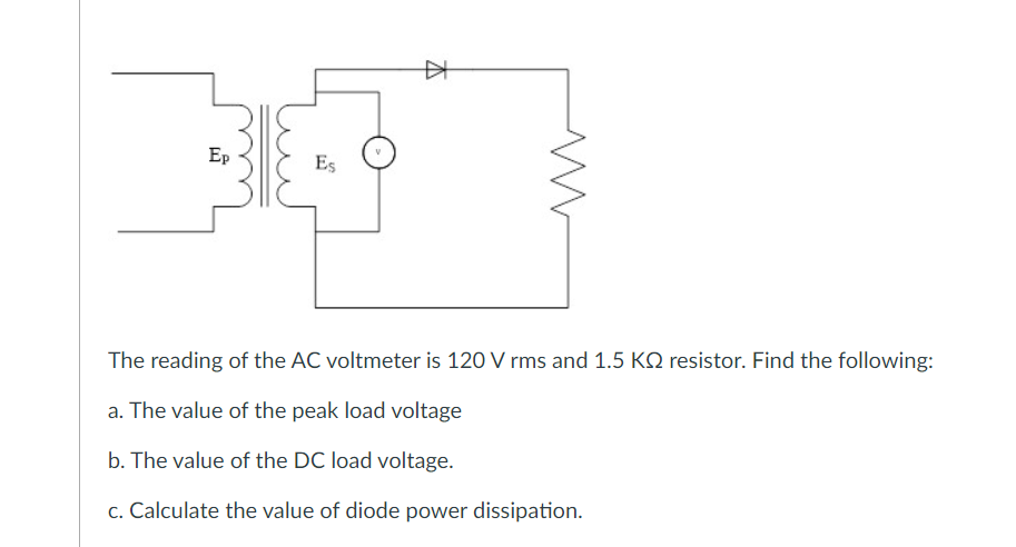 Solved The reading of the AC voltmeter is 120 V rms and 1.5 | Chegg.com