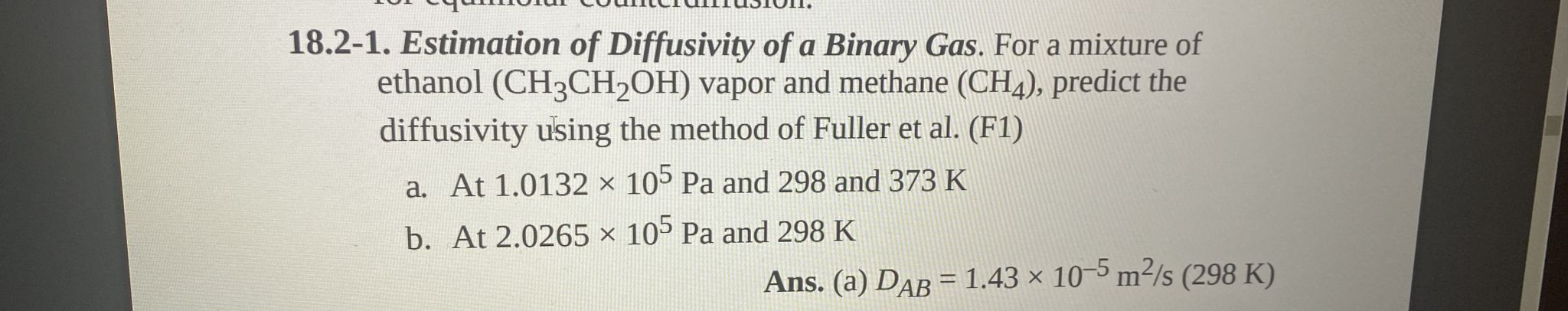 Solved 18.2-1. Estimation of Diffusivity of a Binary Gas. | Chegg.com