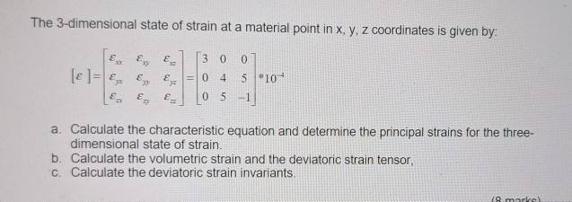 Solved The 3-dimensional state of strain at a material point | Chegg.com
