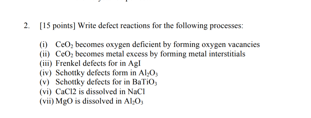 Solved 2 [15 Points] Write Defect Reactions For The