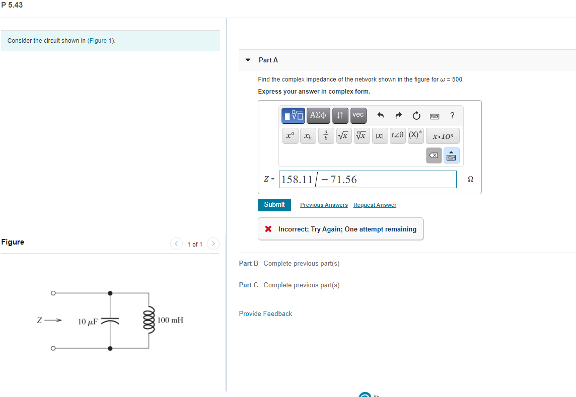 Solved P 5.43 Consider the circuit shown in (Figure 1). Part | Chegg.com