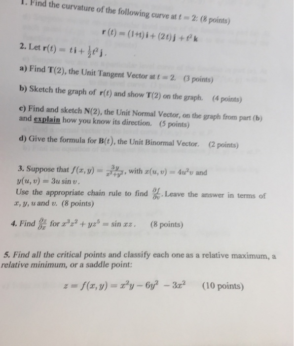 Solved ? Find the curvature of the following curve at t = 2: | Chegg.com