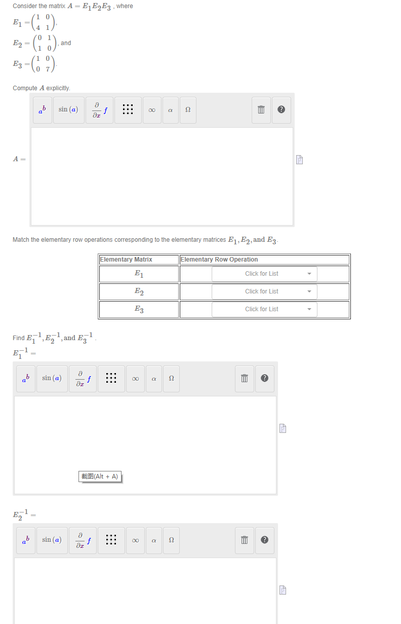 Solved Consider the matrix A = E1 E2 E3, where E- E) - (1 o) | Chegg.com