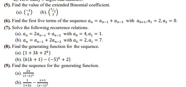 Solved (5). Find the value of the extended Binomial | Chegg.com