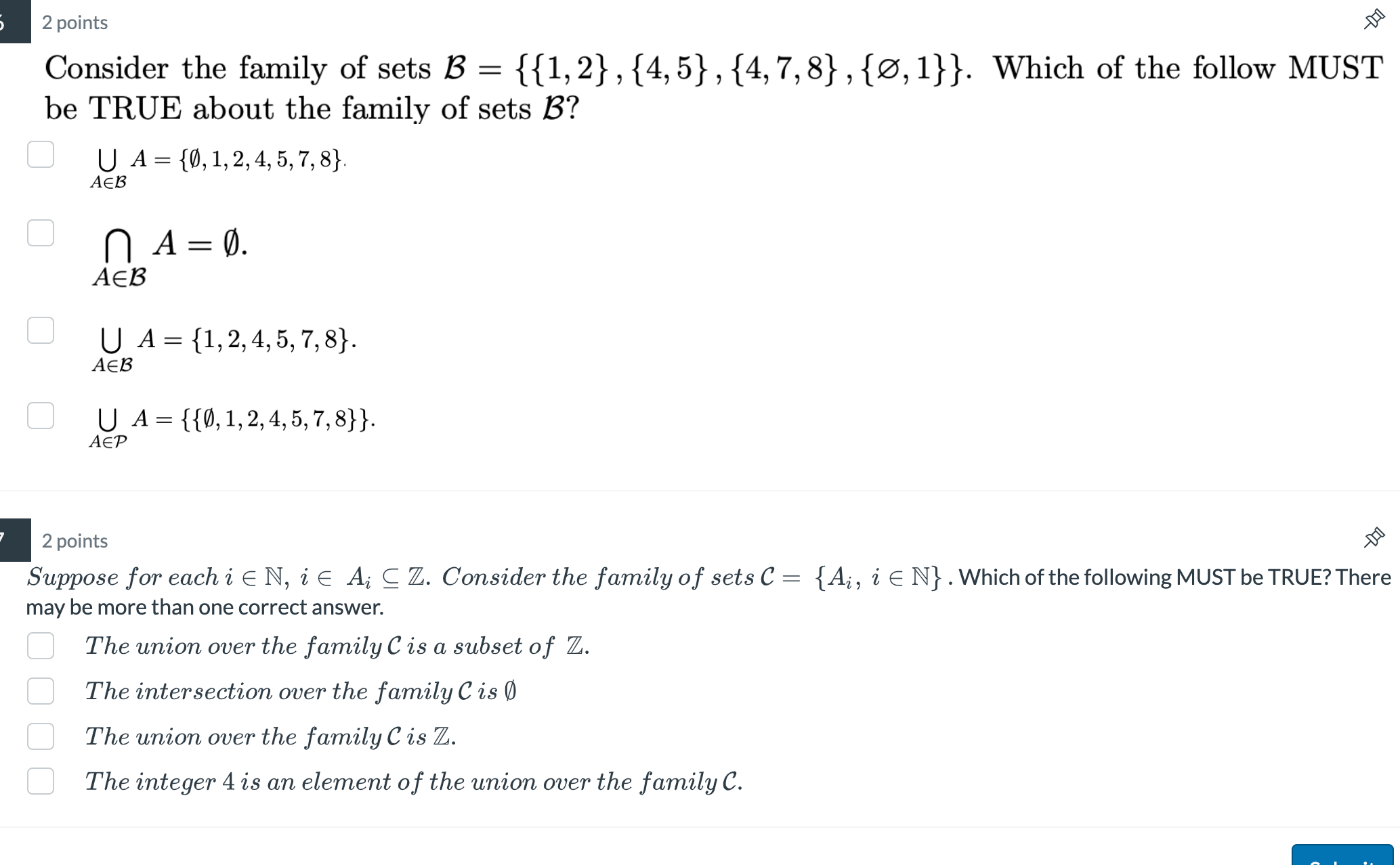Solved Consider the family of sets | Chegg.com