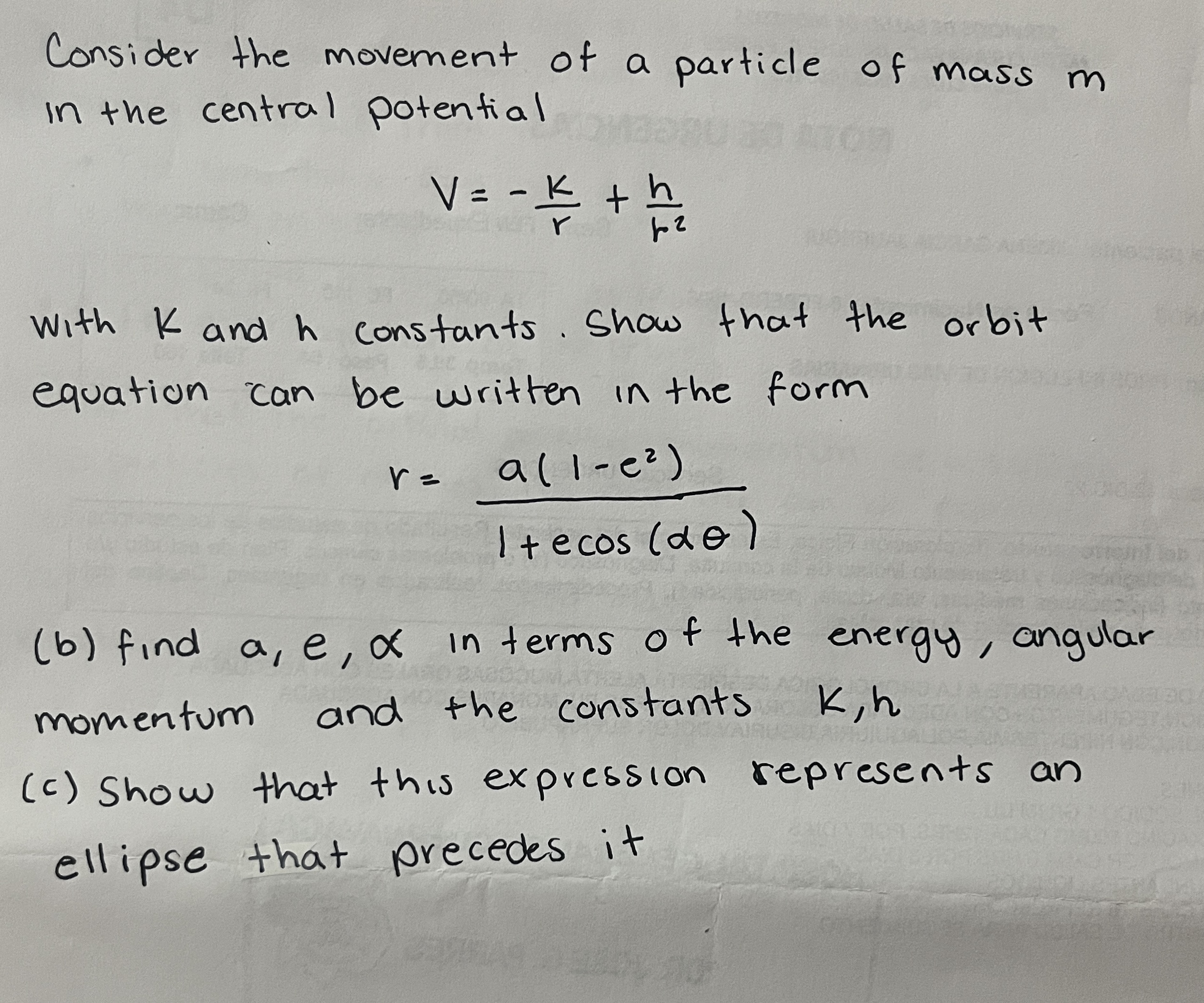 Solved Consider the movement of a particle of mass m in the | Chegg.com