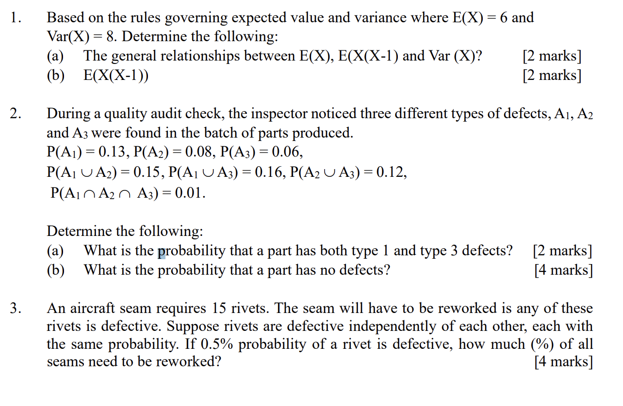Solved Based on the rules governing expected value and | Chegg.com