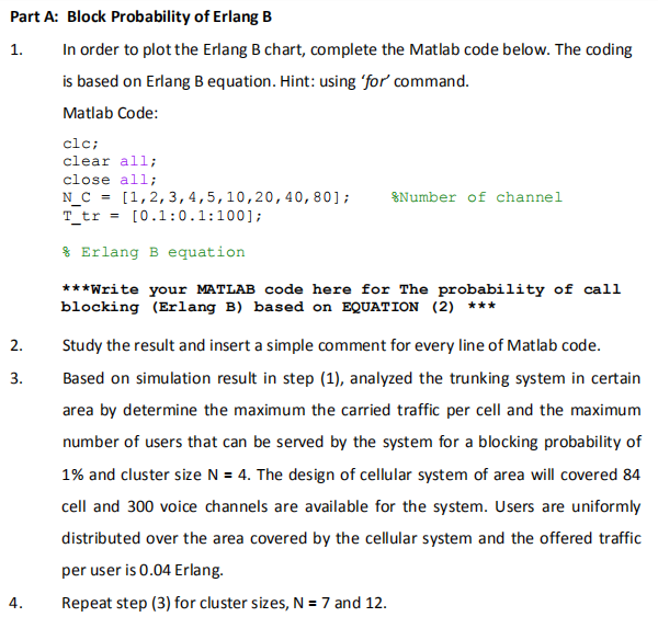 Part A: Block Probability of Erlang B 1. In order to | Chegg.com