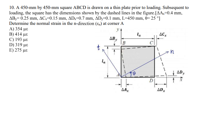 Solved 10. A 450-mm by 450-mm square ABCD is drawn on a thin | Chegg.com