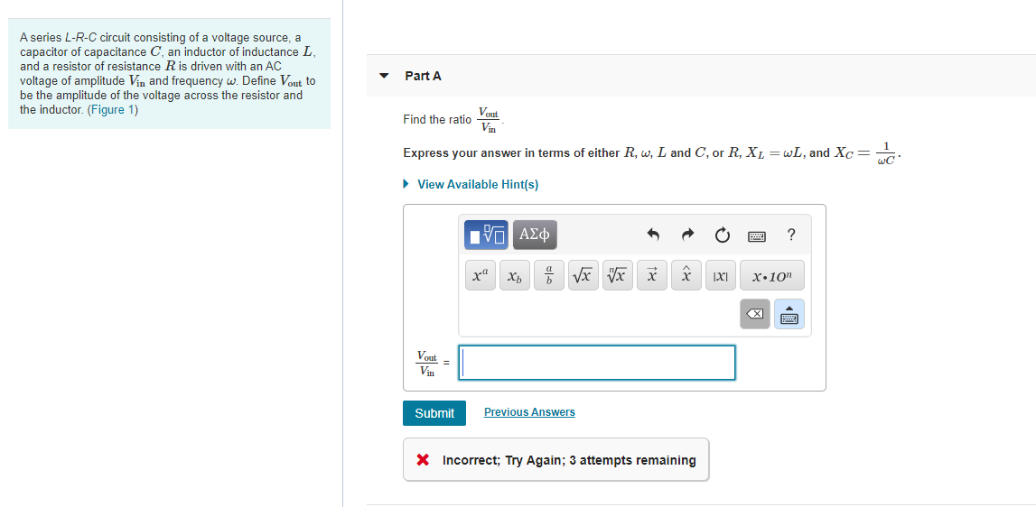 Solved A series L-R-C circuit consisting of a voltage | Chegg.com
