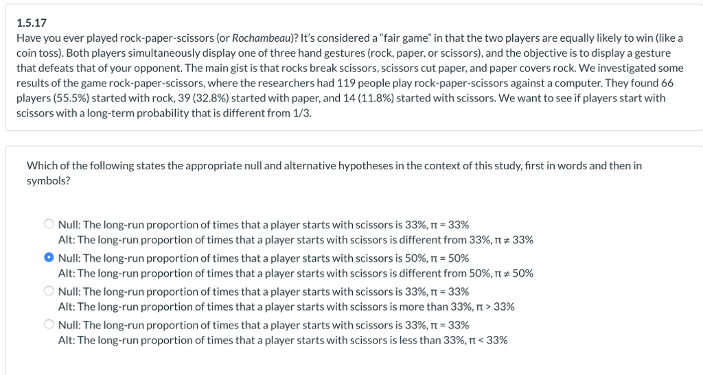 Solved 1.5.17 Have you ever played rock-paper-scissors (or | Chegg.com