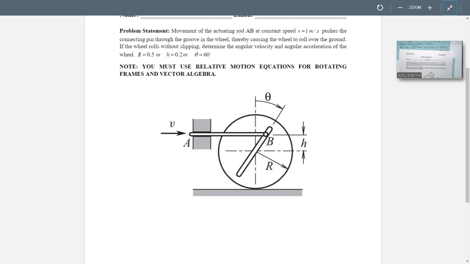Solved ZOOM + Problem Statement: Movement of the actuating | Chegg.com
