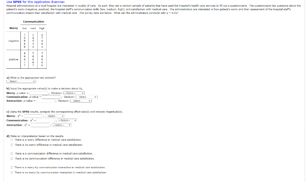 Solved Use SPSS for this Application Exercise: Hospital | Chegg.com
