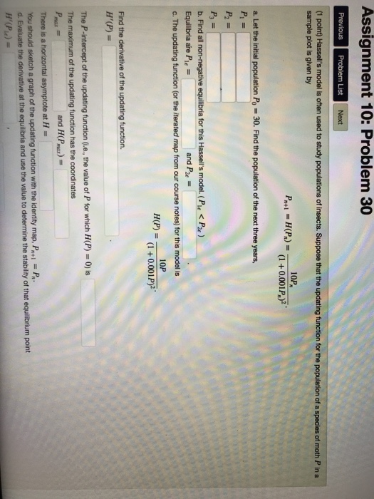 Solved Assignment 10: Problem 30 (1 point) Hassell's model | Chegg.com