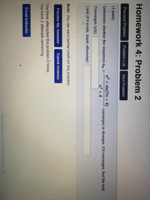 Solved Homework 4 Problem 2 Previous Problem Problem List