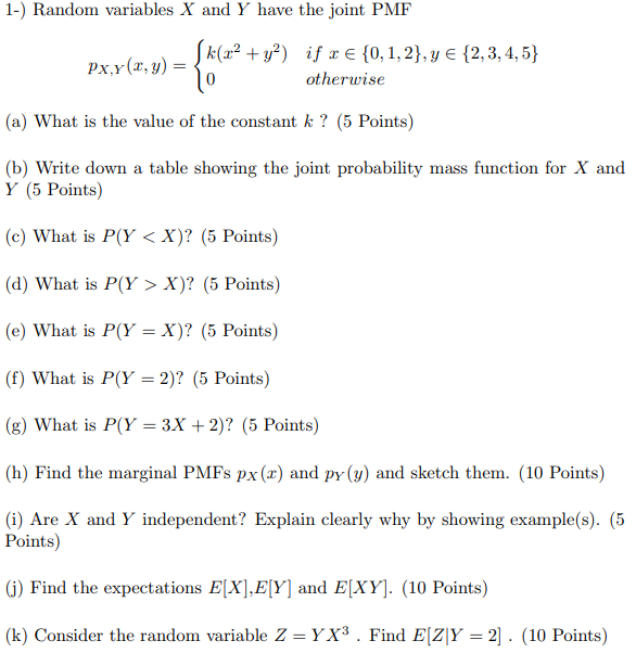 Solved 1-) Random variables X and Y have the joint PMF | Chegg.com