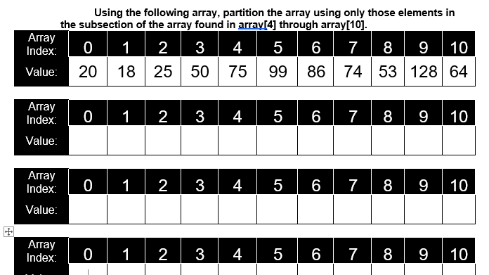 Solved: Quicksort: Partitioning By Hand Partition The Arra... | Chegg.com
