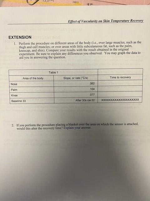 Effect of Vascularity on Skin Temperature Recovery | Chegg.com
