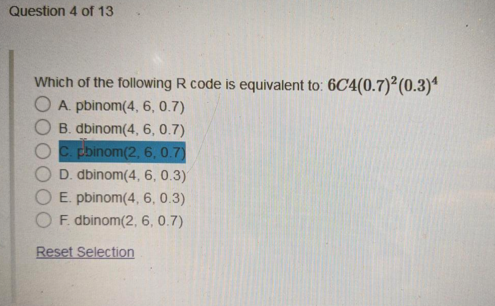 Solved Question 4 of 13 Which of the following R code is | Chegg.com