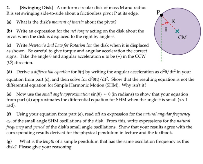 Solved 2. [Swinging Disk] A uniform circular disk of mass M | Chegg.com