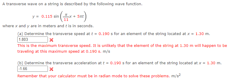 Solved A transverse wave on a string is described by the | Chegg.com