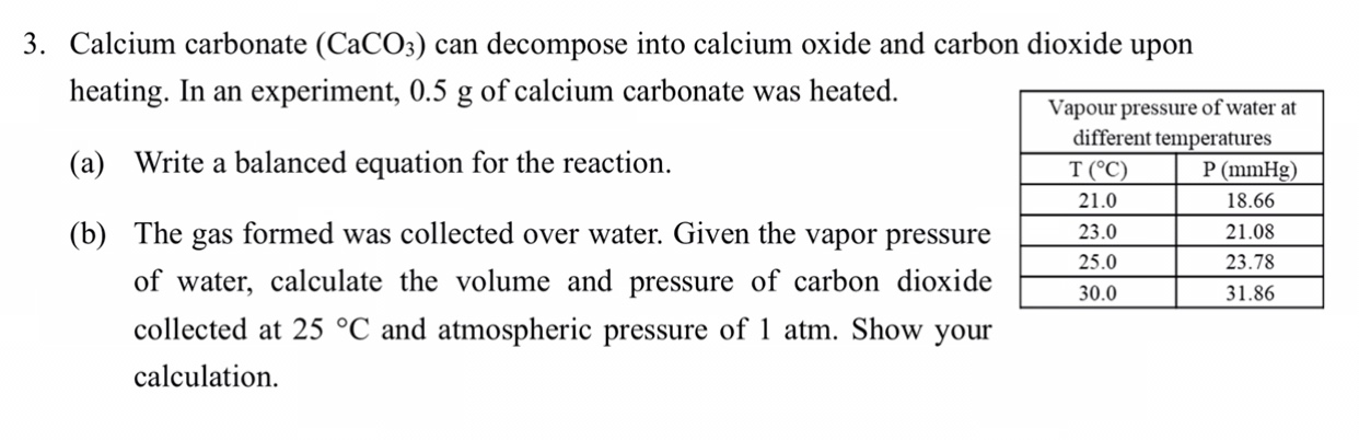 Solved 3. Calcium carbonate (C2CO3) can decompose into | Chegg.com