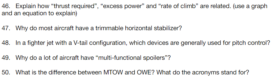 Solved 46. Explain how “thrust required", "excess power" and | Chegg.com